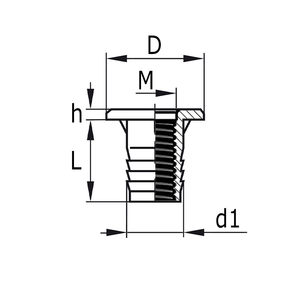 Knock-in threaded inserts with ribbing and collar - verpas