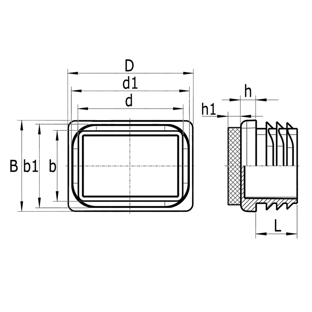 Rectangular end cap inserts with felt pad - verpas