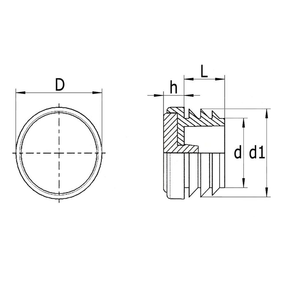 End cap inserts with PTFE (Teflon) pad for round tube - verpas