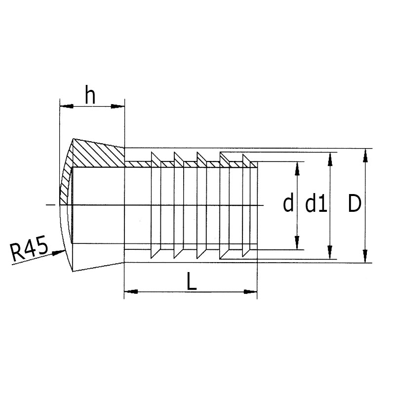End cap inserts with extended tapered head for round tube - verpas