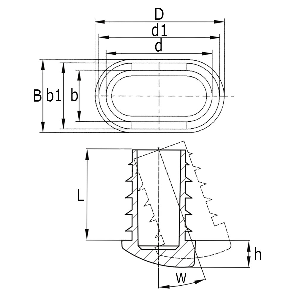 End cap inserts with angled base for flat oval tube - verpas