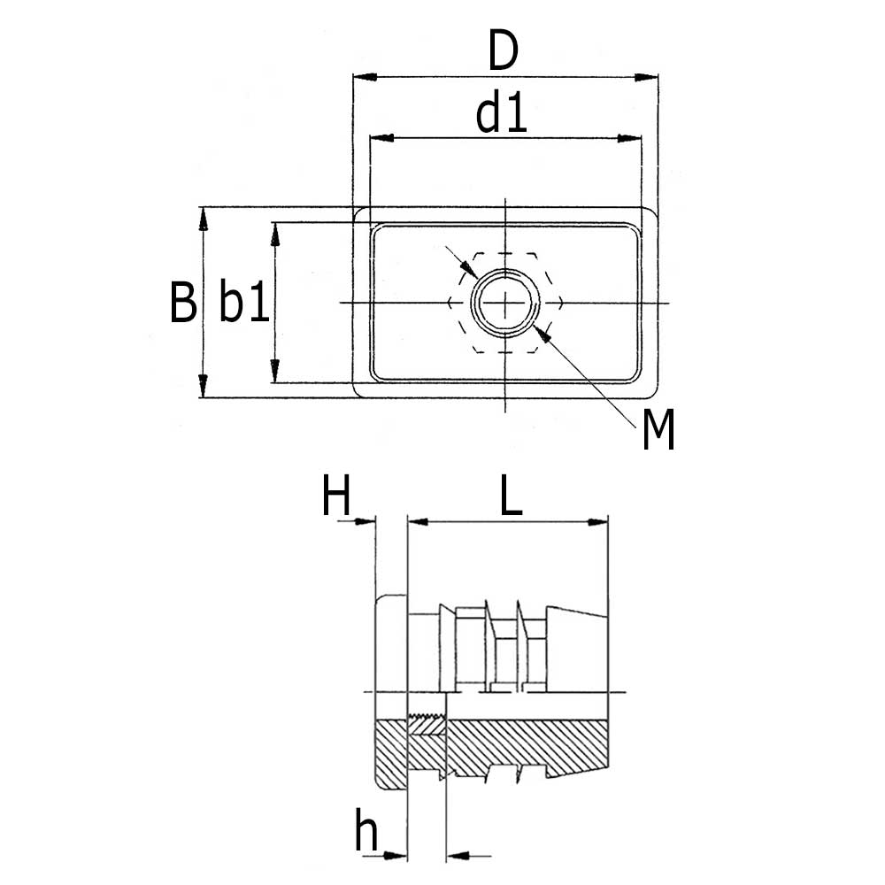 Split-body tube inserts (2-part) with separate nut - rectangular - verp