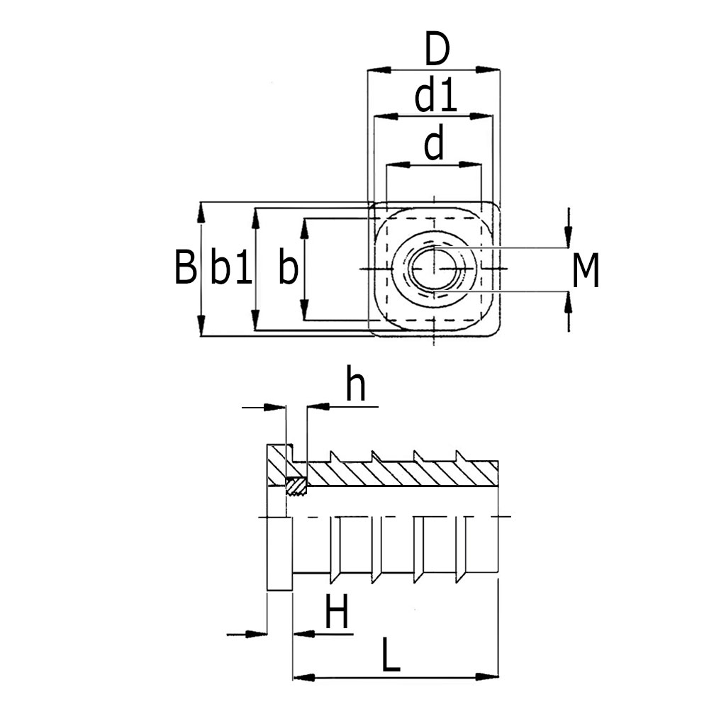 Tube inserts with integrated captive nut – square tube - verpas