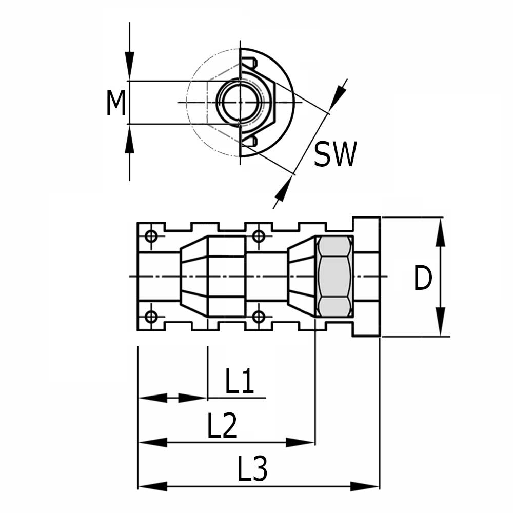 Expander connector with shoulder - round - verpas