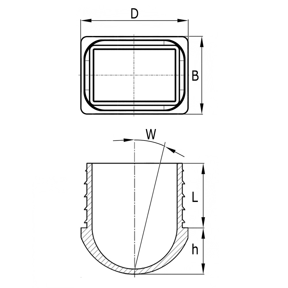 Rectangular end cap inserts with curved/domed base - verpas