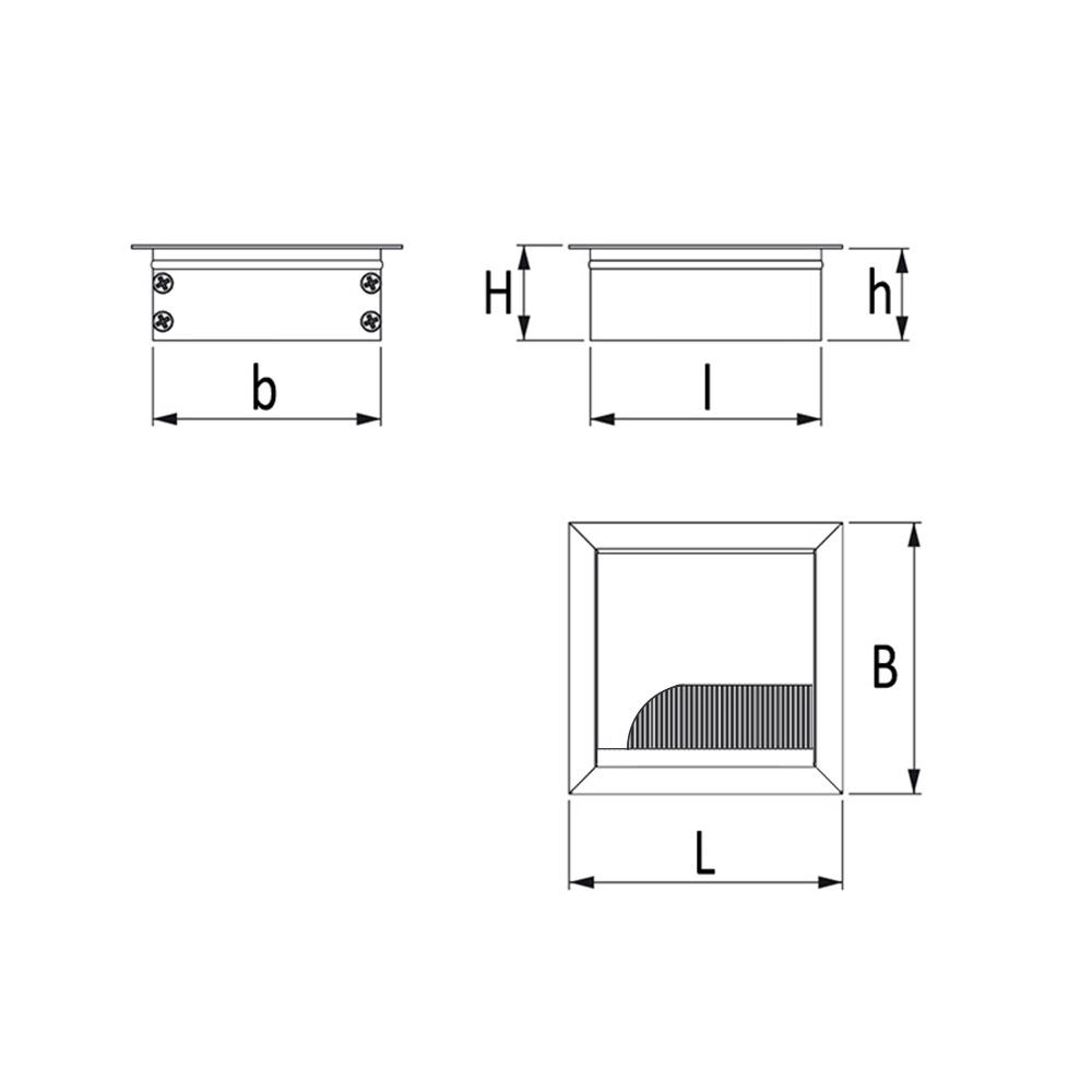 Desk cable grommet aluminium – radiused softclose lid – square / rectan