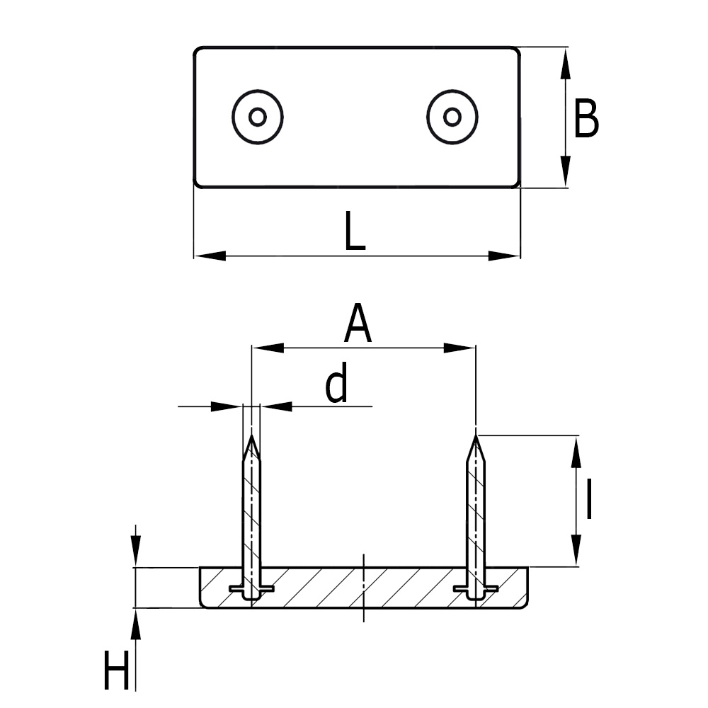 Rectangular nail-on glides - plastic pad - verpas