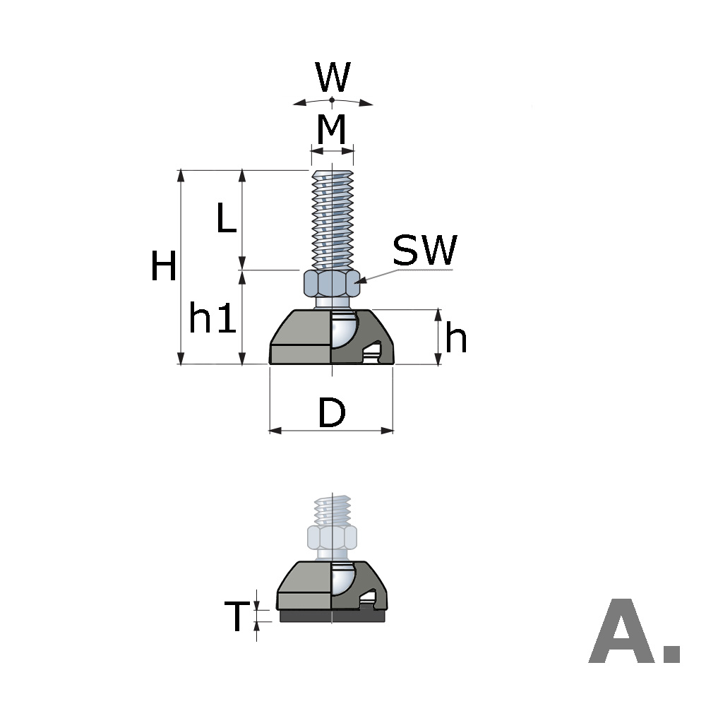Verpas - Tilt machine and levelling feet 60mm M24 x 150
