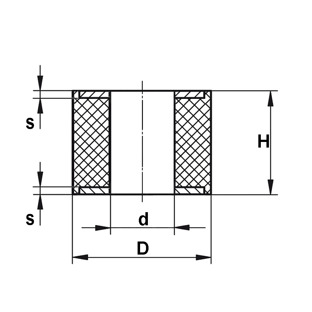 Verpas - Rubber bush D30 H30 Bore 10,5mm 55 Shore, 2x metal ring EPDM