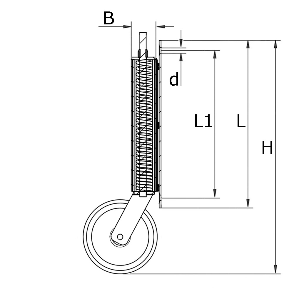 Spring loaded gate castors with rubber tyre - fixed castor - verpas