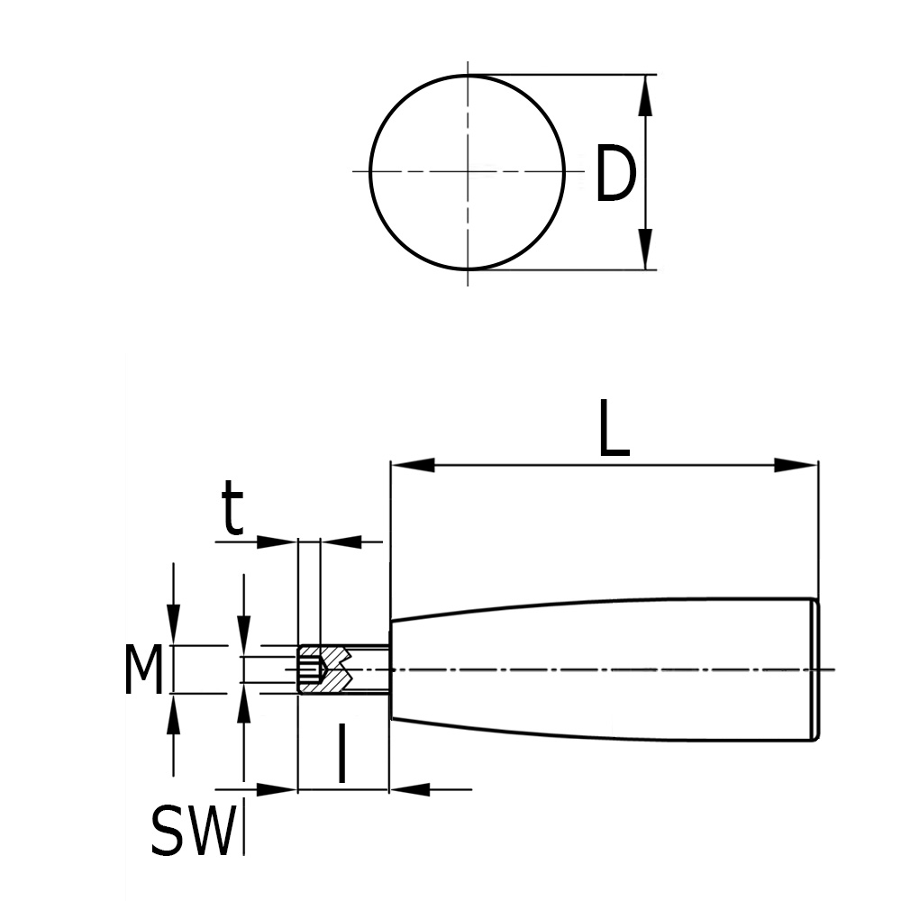 Cylindrical handle - PA - revolving - verpas