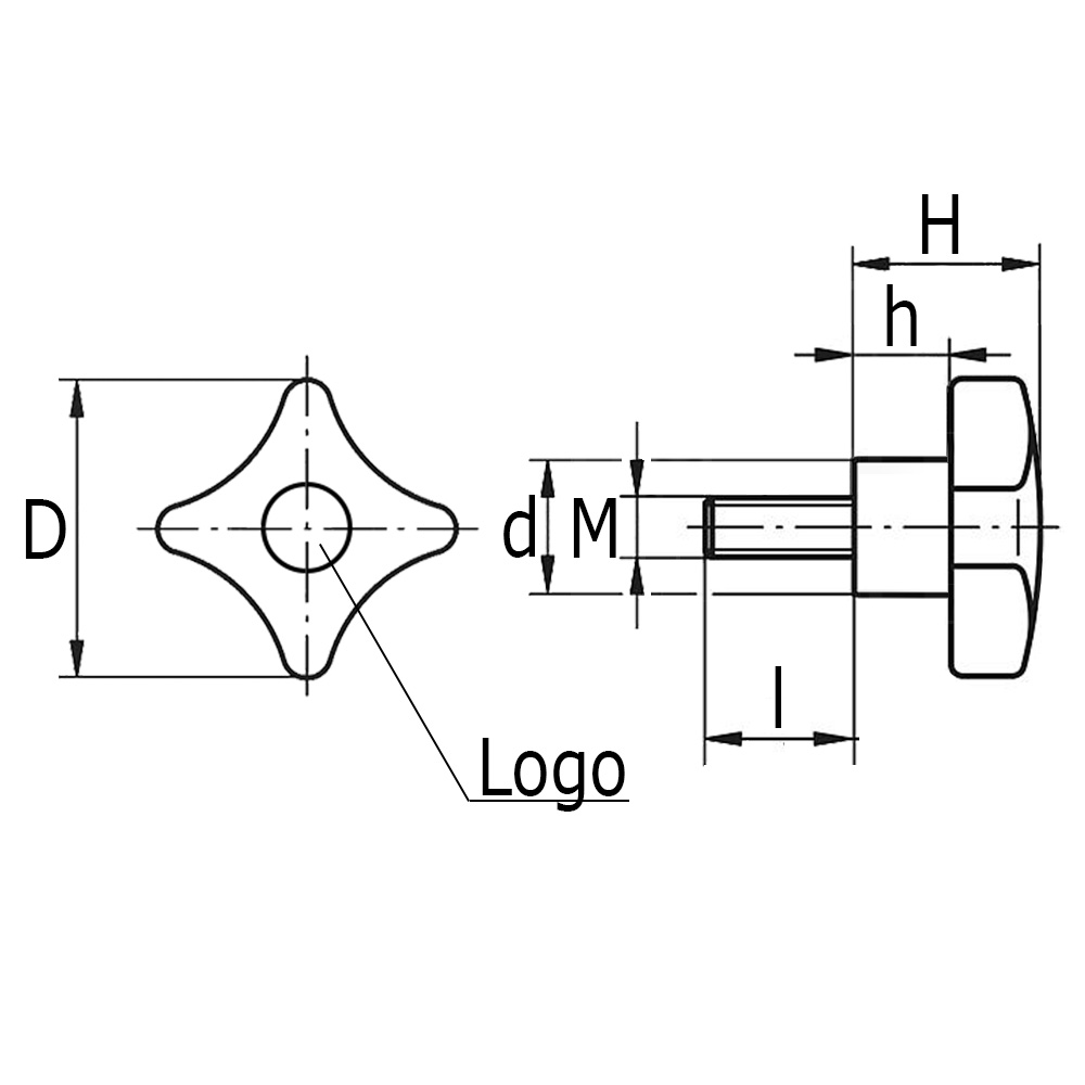 PP 4-lobe knob - DIN 6335 – threaded stud - verpas