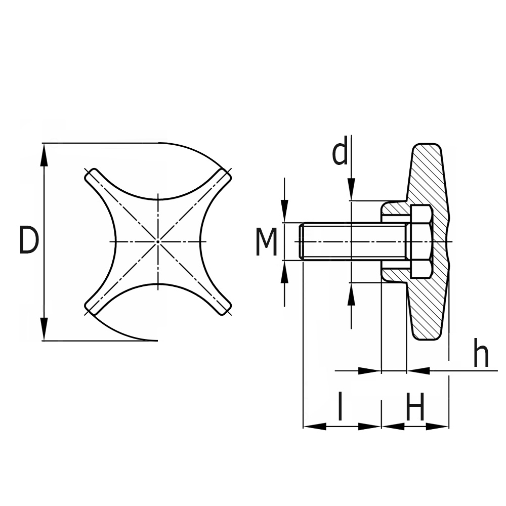 4-lobe knob PA – threaded stud - verpas