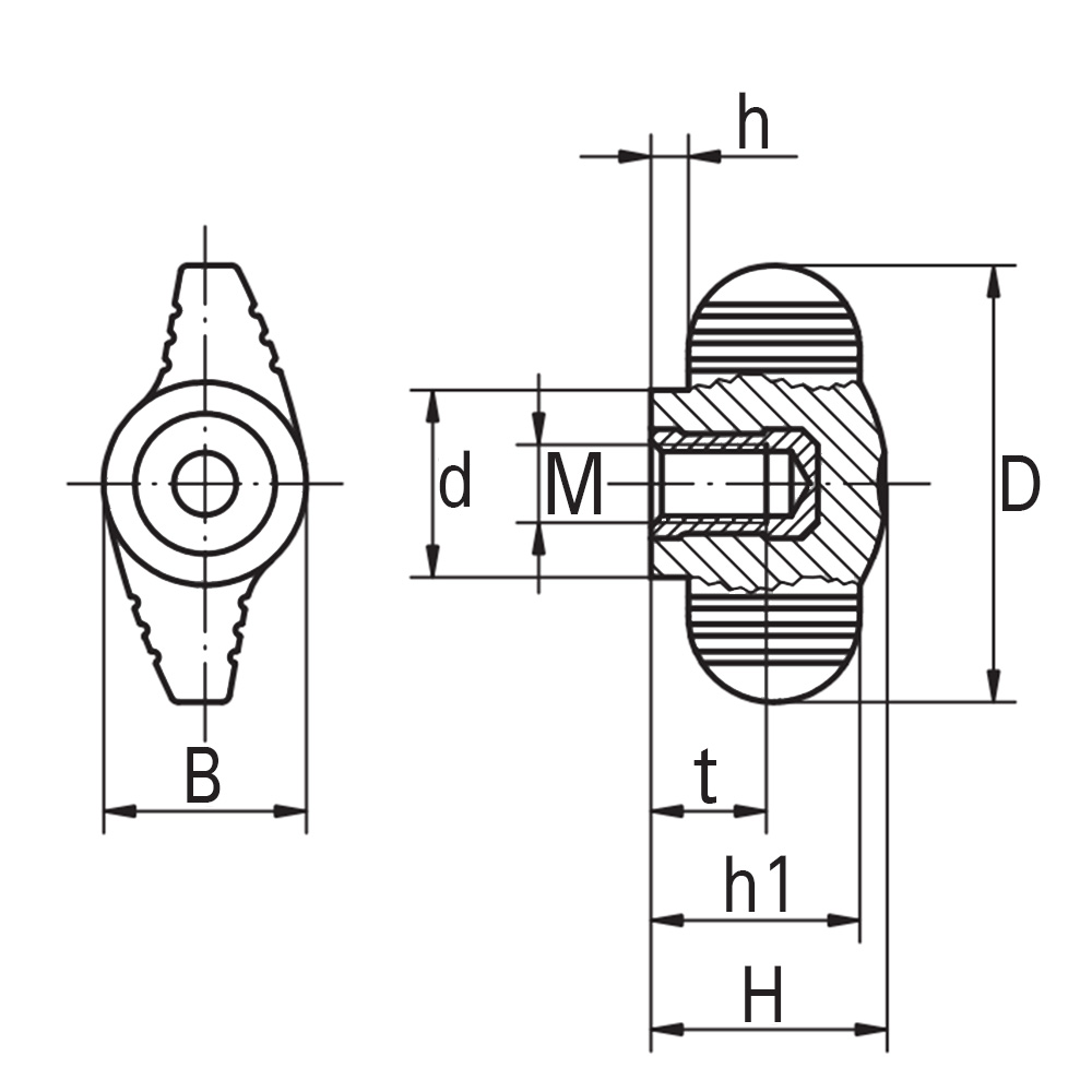 Wing nut Model 4 - PA - metal thread insert stainless steel A2 - verpas