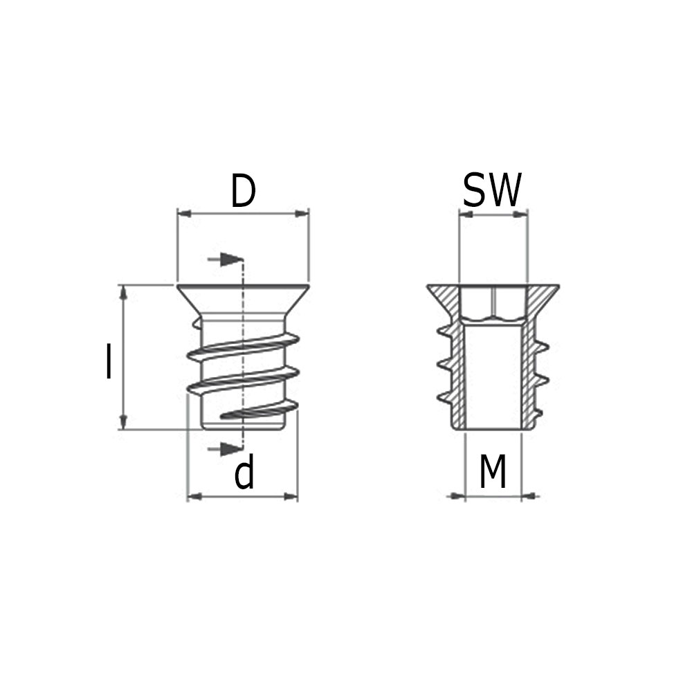 Hexagon socket inserts with collar - verpas