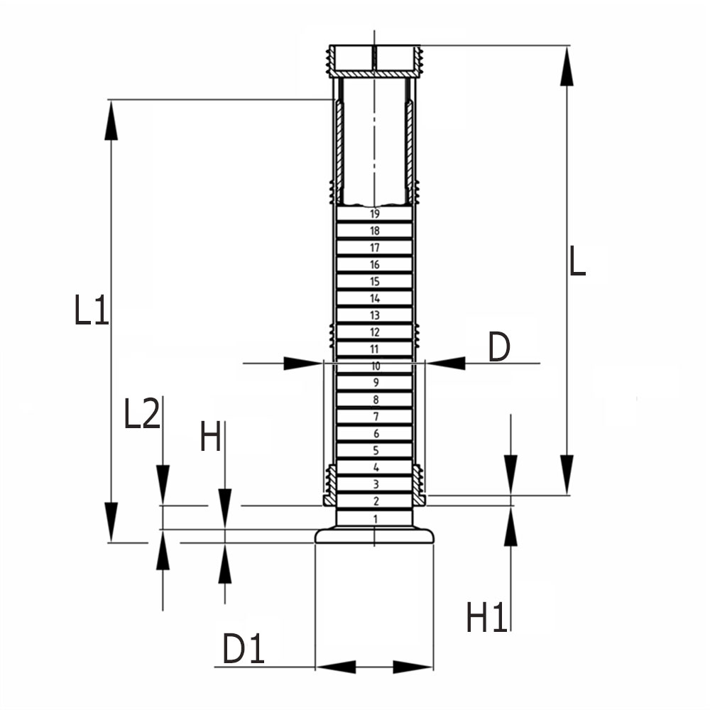 Height-adjustable inserts for round tube Ø 60 mm - round or hexagonal b