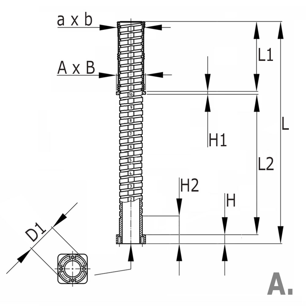 Height-adjustable inserts for 40 x 40 box-section tube – extensive rang