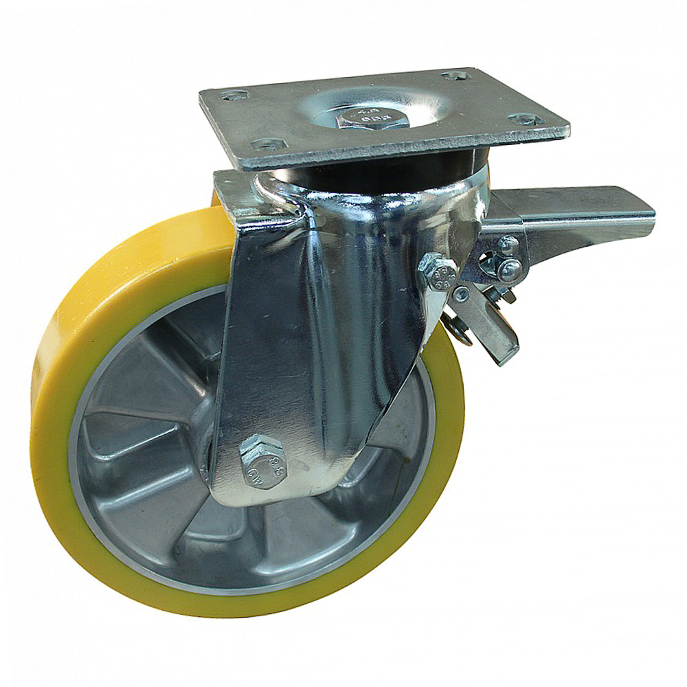 Heavy-duty swivel castor with brake - PU tyre on aluminium rim - Verpas